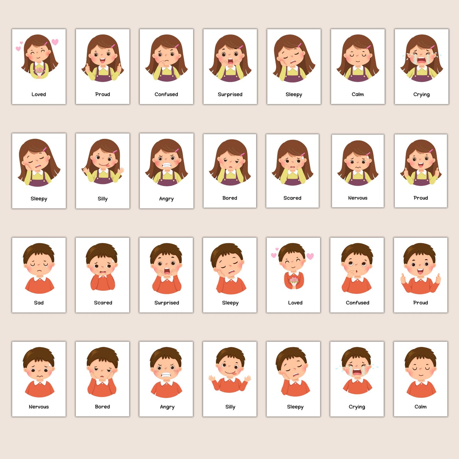 Kids Emotions Flashcards, Feelings Learning Cards, Printable SEL ...