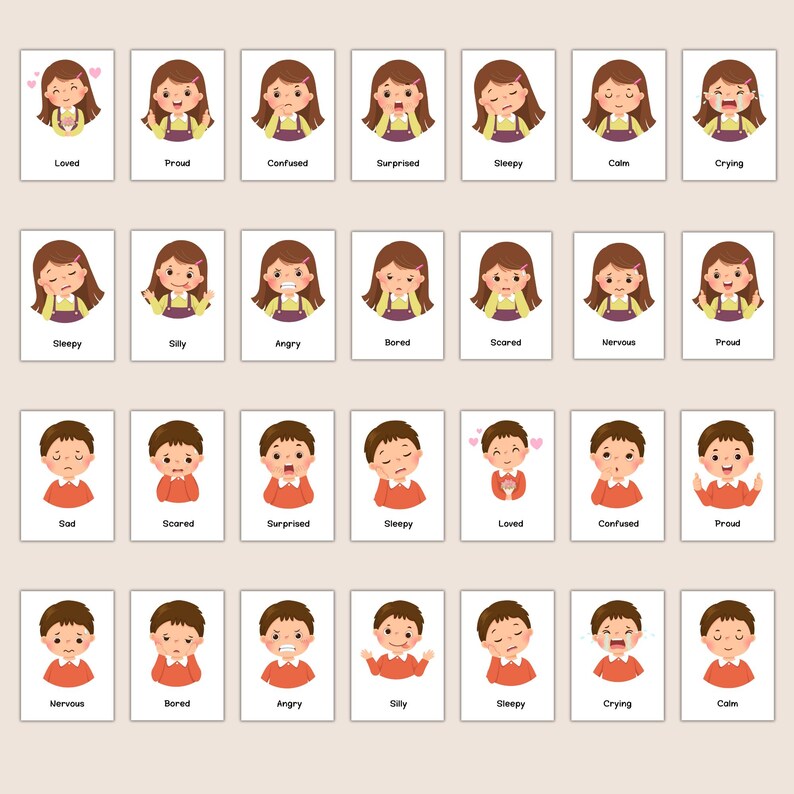 Kids Emotions Flashcards, Feelings Learning Cards, Printable SEL ...
