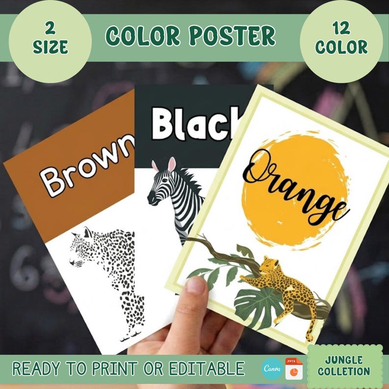 Jungle Classroom Color Posters & Bright Wall Display for Teachers ...