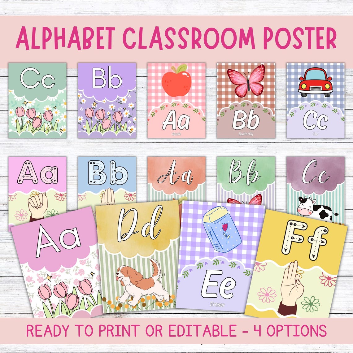 Flower Alphabet Posters Classroom Decor Resource | Cursive, ASL or ...