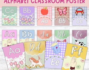 Flower Alphabet Posters Classroom Decor Resource | Cursive, ASL or ...