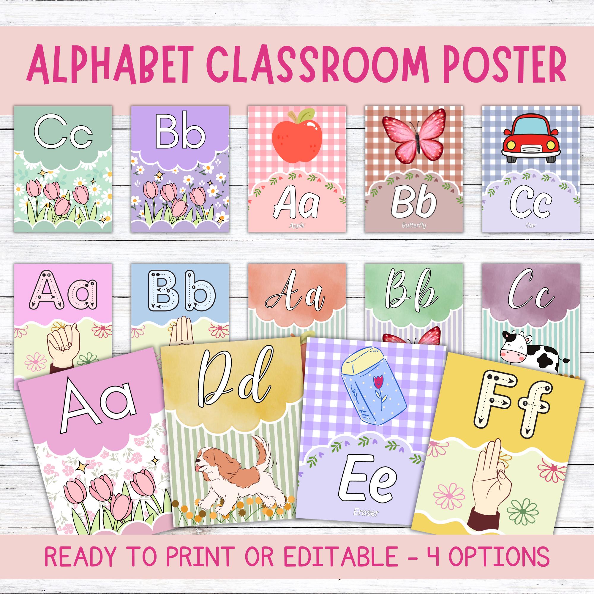 Flower Alphabet Posters Classroom Decor Resource | Cursive, ASL or ...