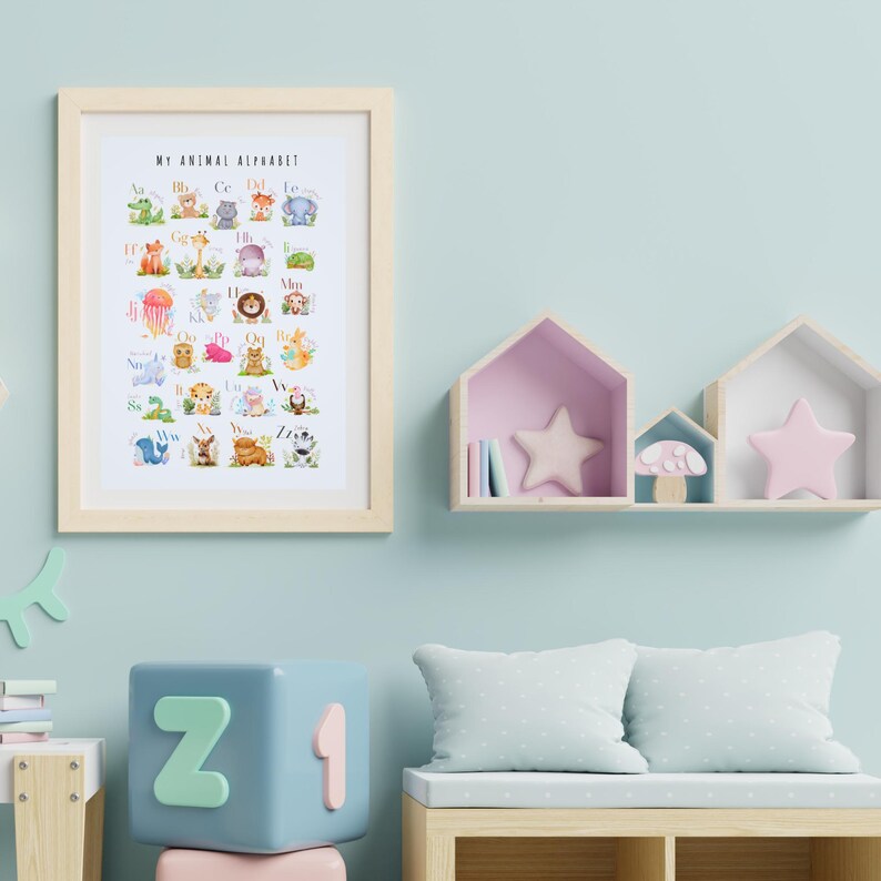 Watercolor Animal Alphabet Poster – Cute ABC Wall Decor for Playroom ...