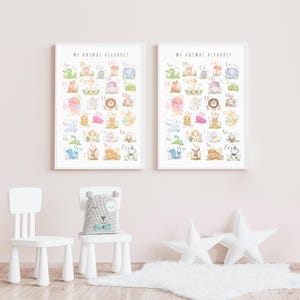 Watercolor Animal Alphabet Poster – Cute ABC Wall Decor for Playroom ...