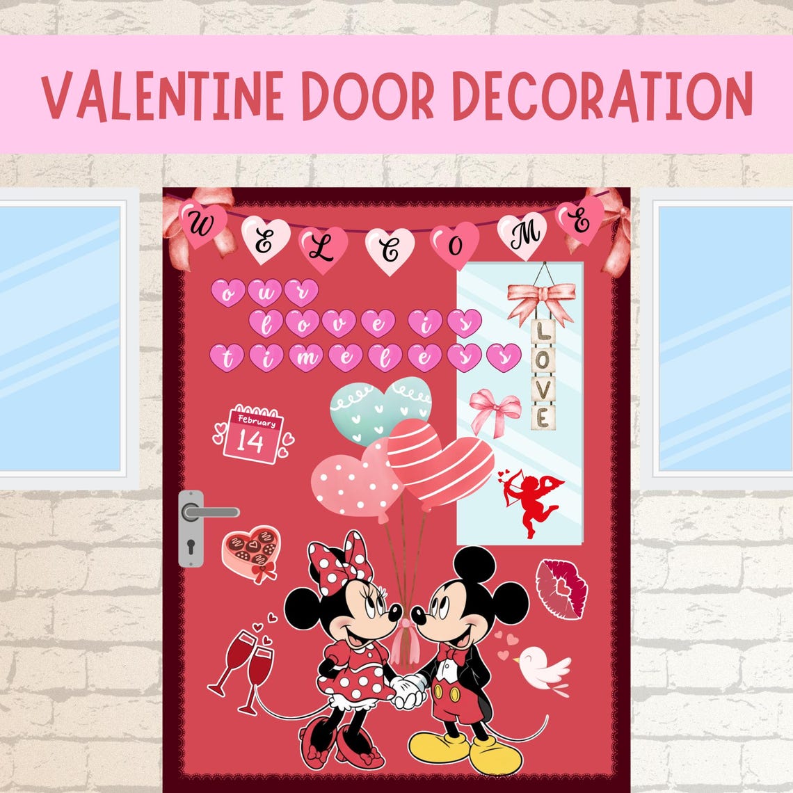 February Door Decor Ideas | Classic Cartoon Mouse Valentines Classroom ...