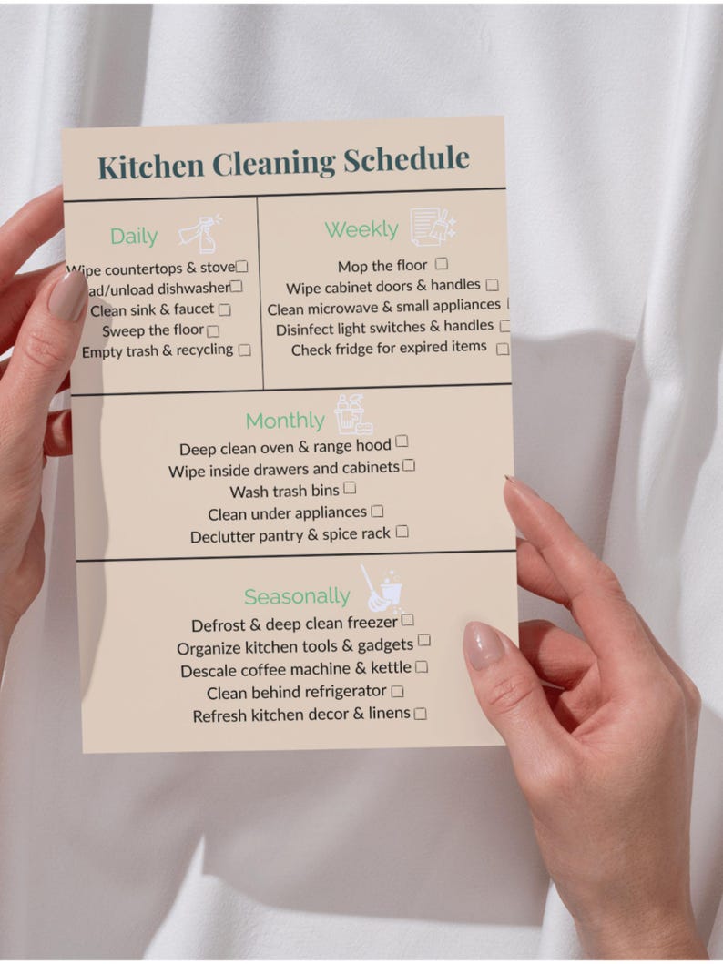 Kitchen Cleaning Schedule Printable | Minimalist Cleaning Checklist PDF ...
