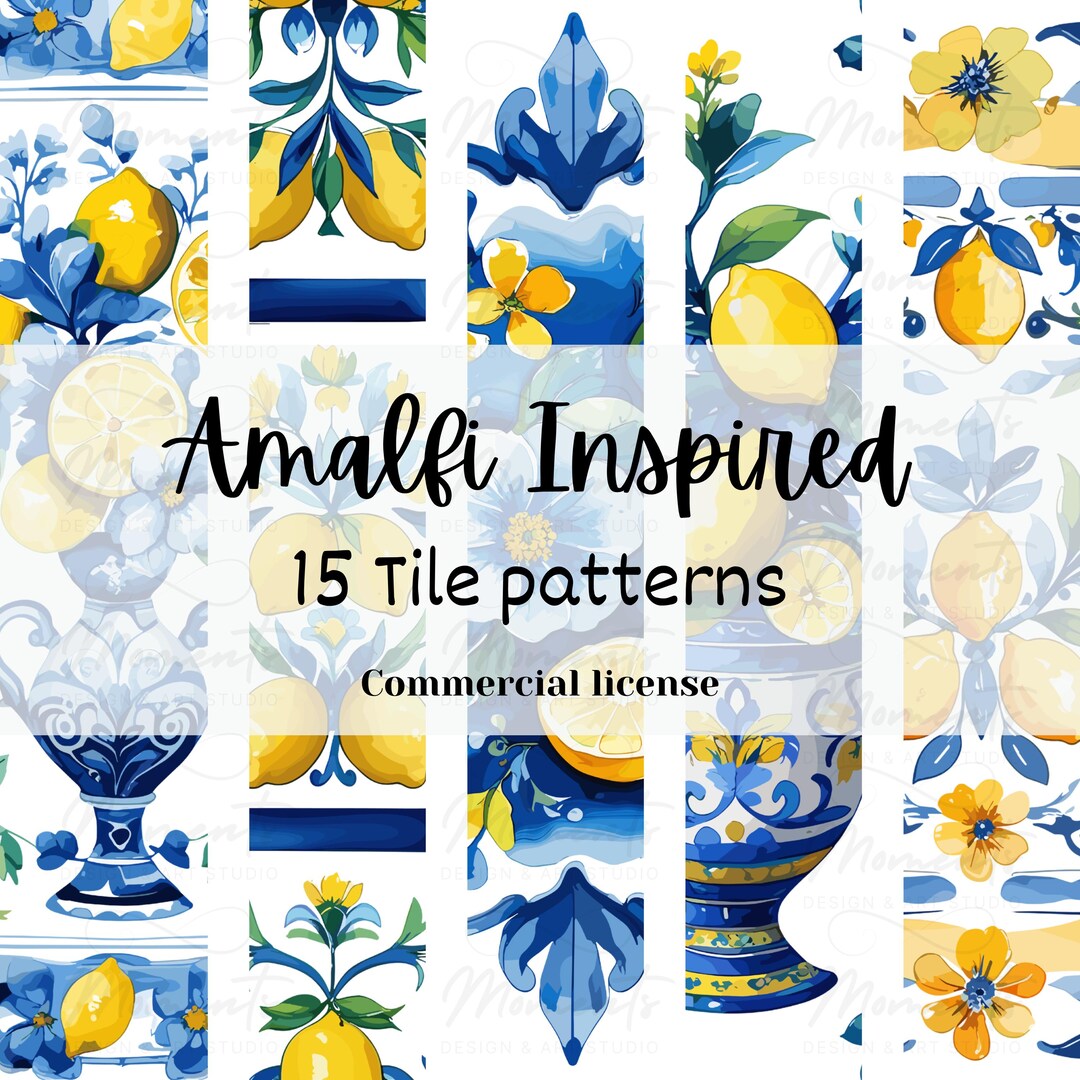 15 Amalfi Inspired Digital Pngs, Tile Pattern, Italian Vibes, Lemons ...