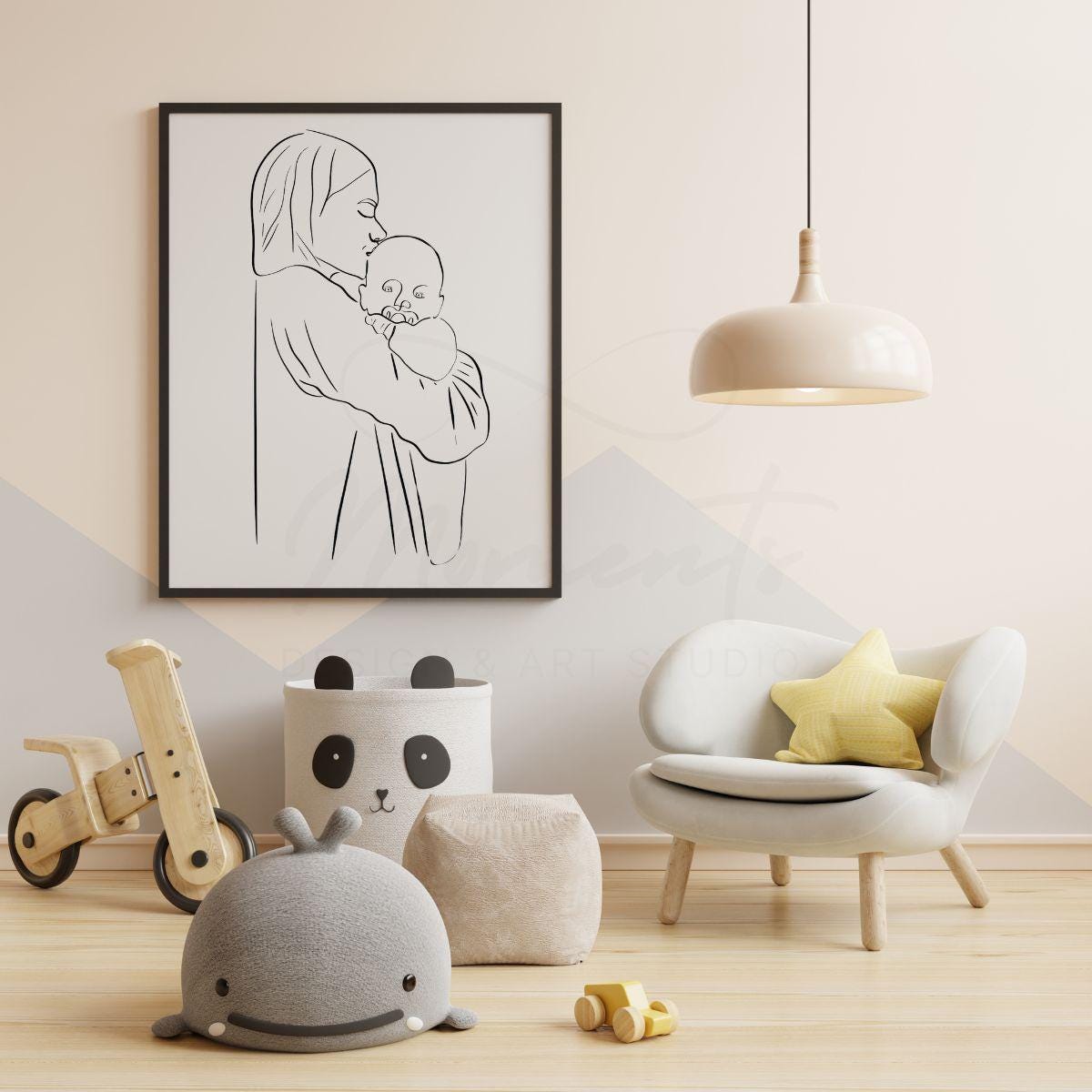 Mother and Baby Line Art, Mom and Child Wall Art, Minimalist Nursery ...