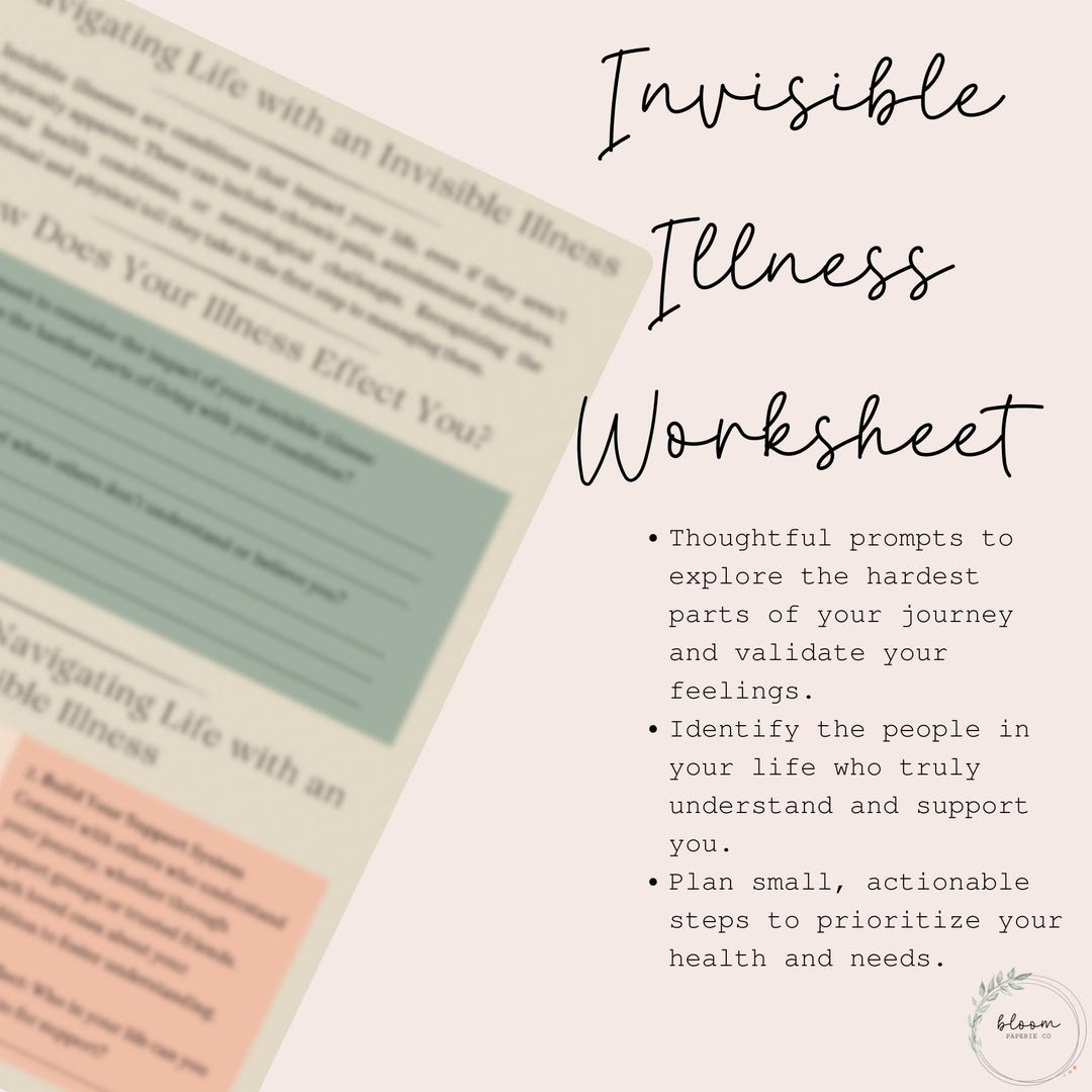 Invisible Illness Self-care Worksheet | Chronic Illness Reflection ...