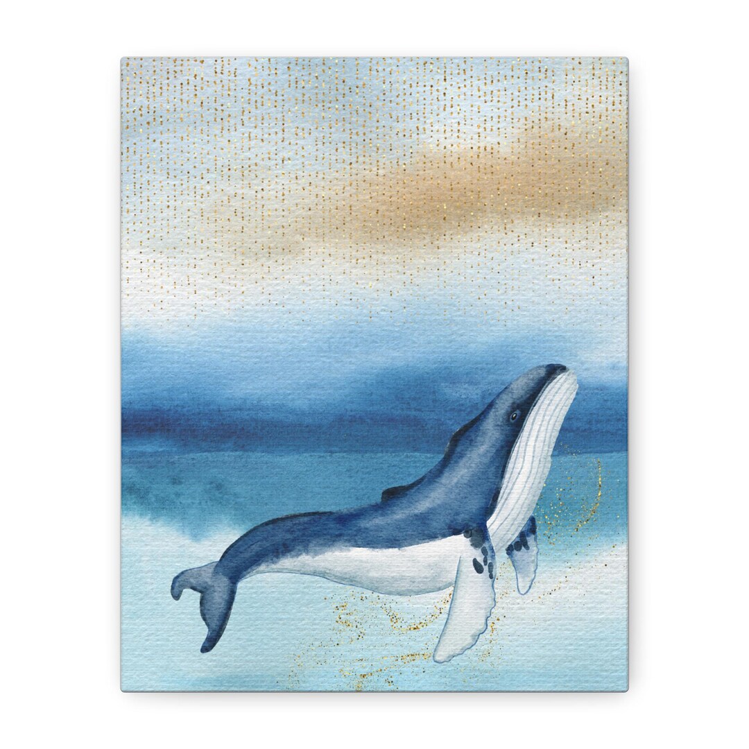 Blue Whale Mountain Mist Canvas Wall Art Painting, Home Decor, Wildlife ...