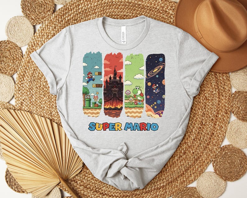 Super Mario Shirt, Mario Levels Tee, Bowser Castle Scene Top, Yoshi ...