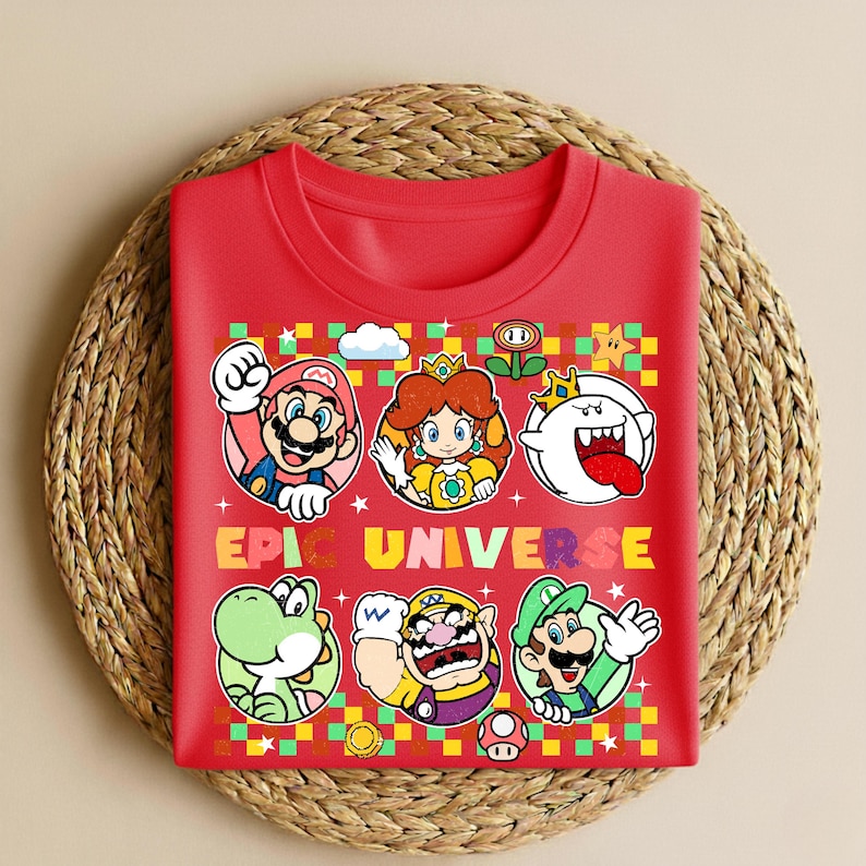 Epic Universe Mario Shirt, Retro Mario Characters Tee, Princess Daisy ...