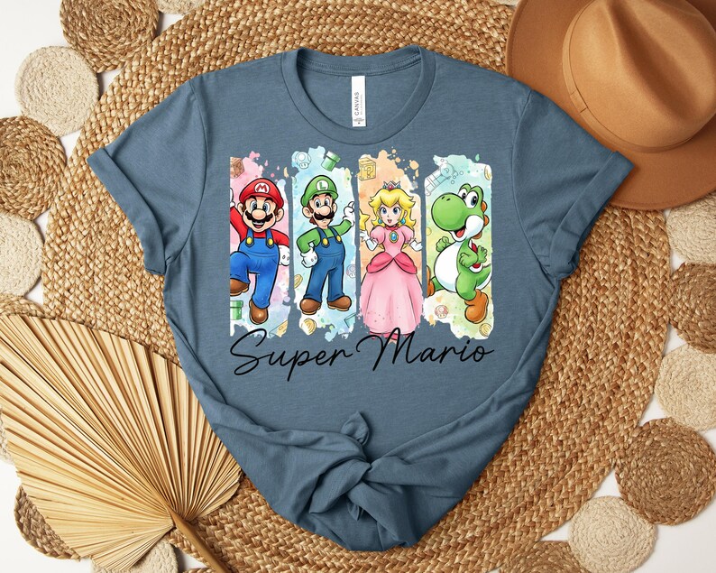 Super Mario Shirt, Mario Luigi Peach Yoshi Tee, Watercolor Character ...