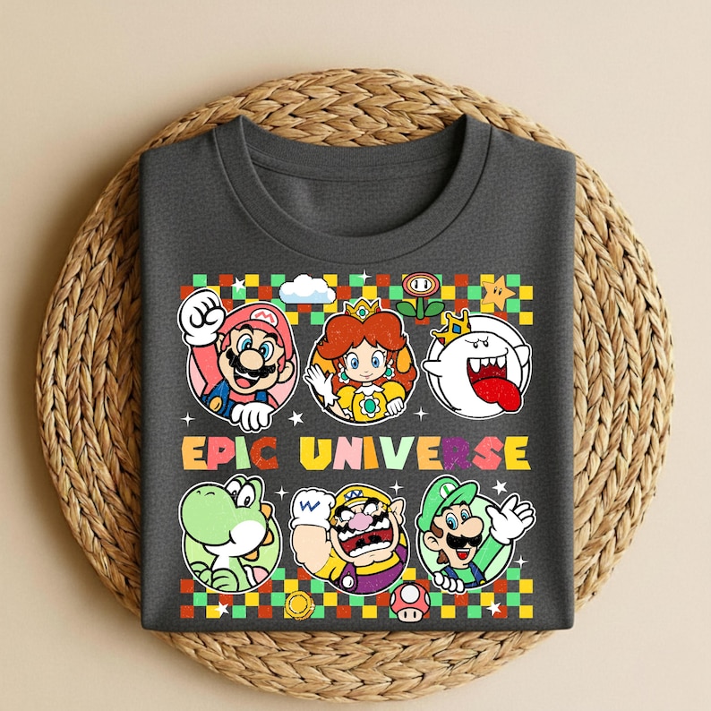 Epic Universe Mario Shirt, Retro Mario Characters Tee, Princess Daisy ...