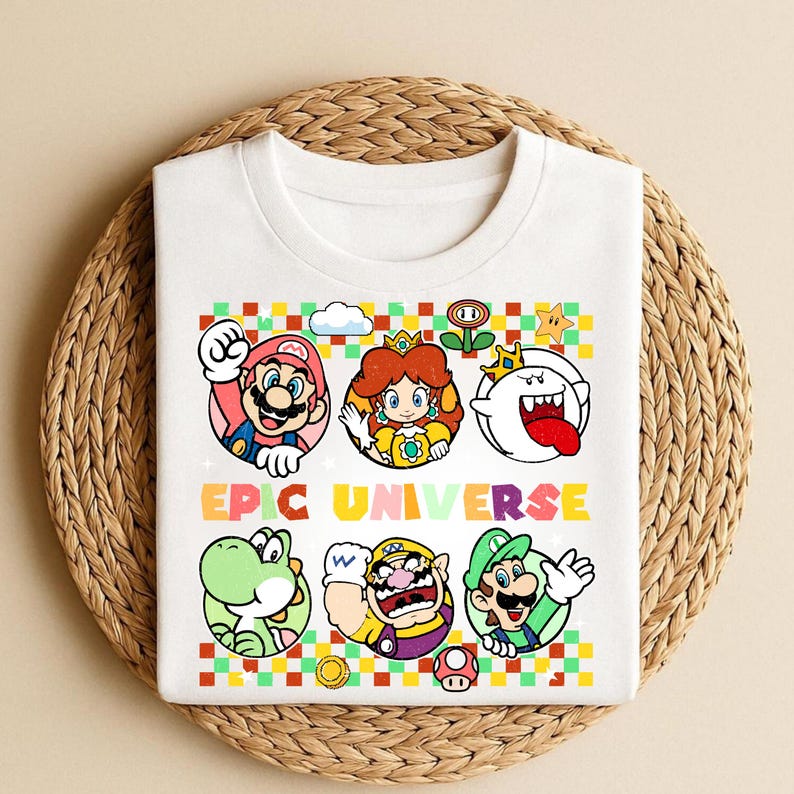 Epic Universe Mario Shirt, Retro Mario Characters Tee, Princess Daisy ...