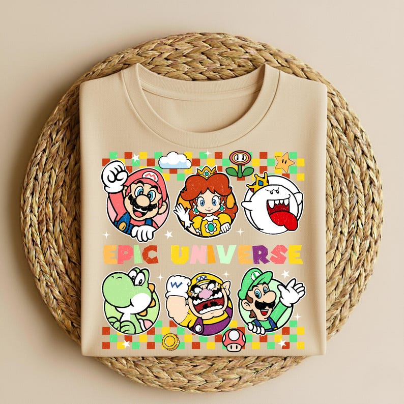 Epic Universe Mario Shirt, Retro Mario Characters Tee, Princess Daisy ...