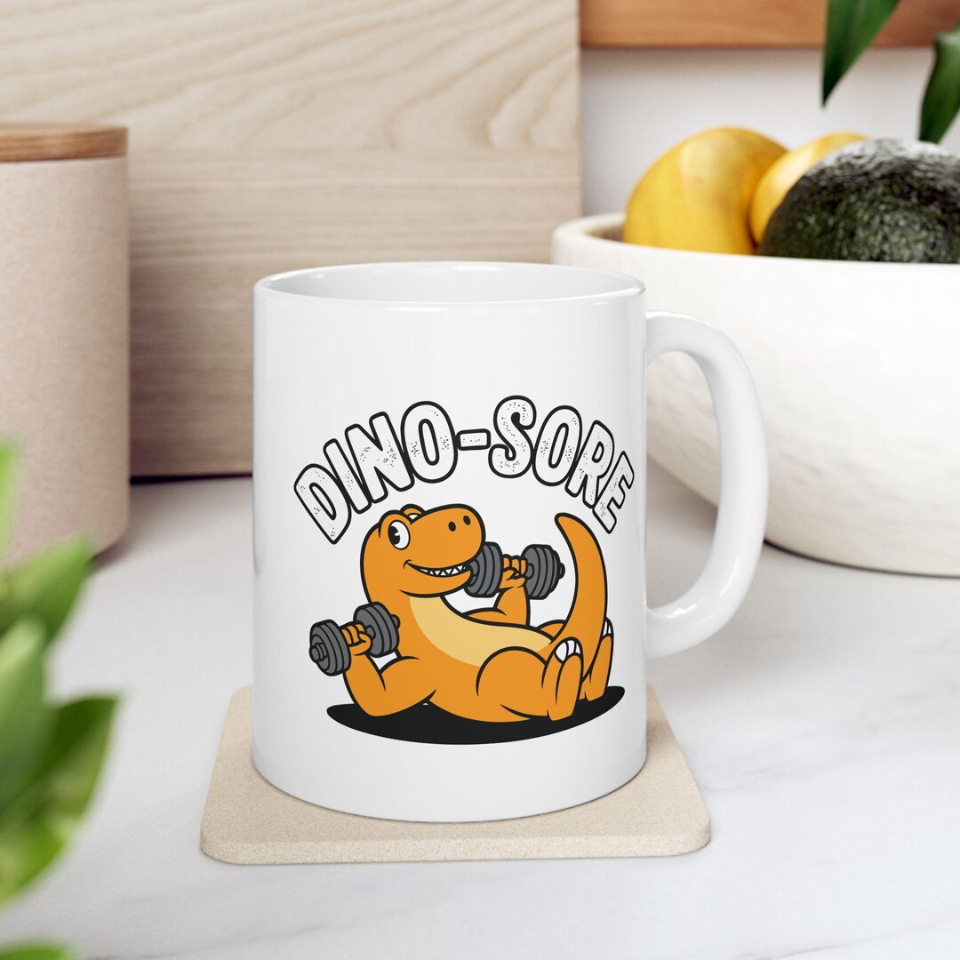 Gym Workout Dino Sore Exercise Fitness Boys Kids Women Men Coffee Mug ...