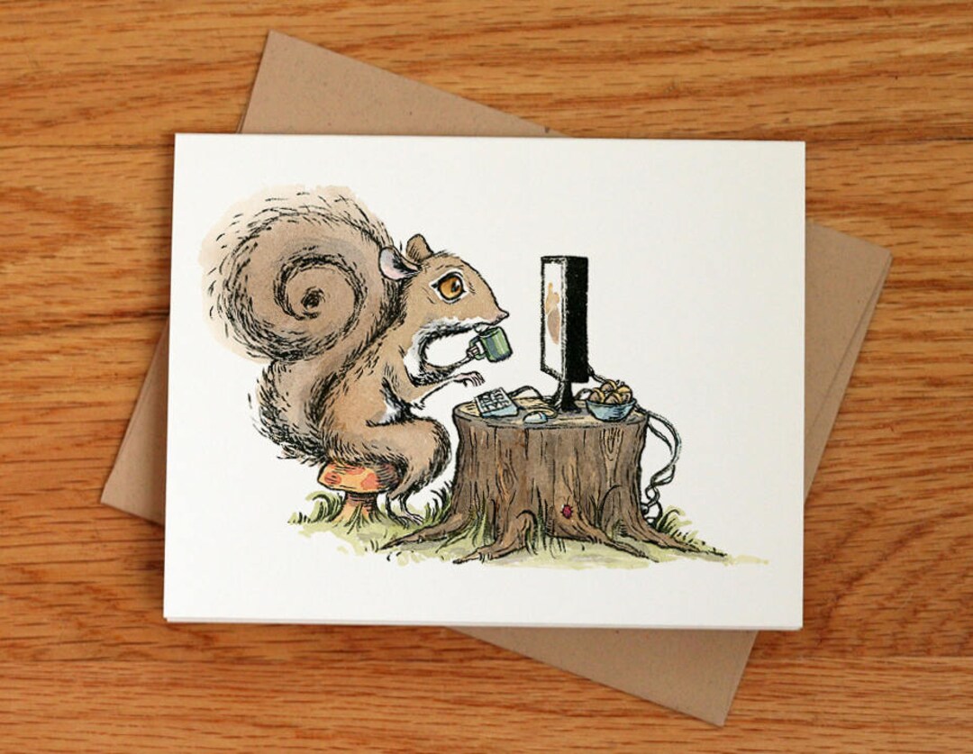 Computer Squirrel Card - Etsy