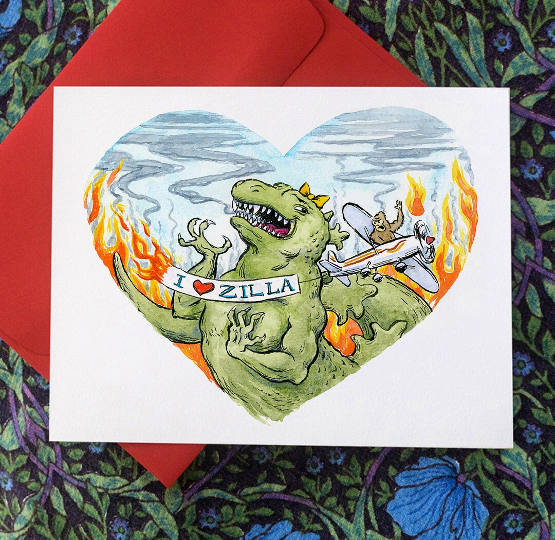 I Heart Zilla, Individual Valentine Card - Etsy