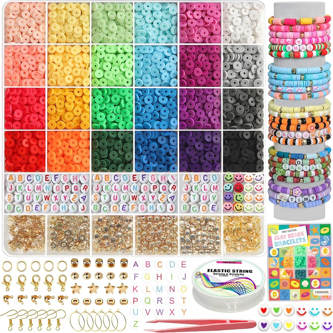 6000+PCS Clay Beads Bracelet Making Kit, Multicolor DIY Flat Preppy ...