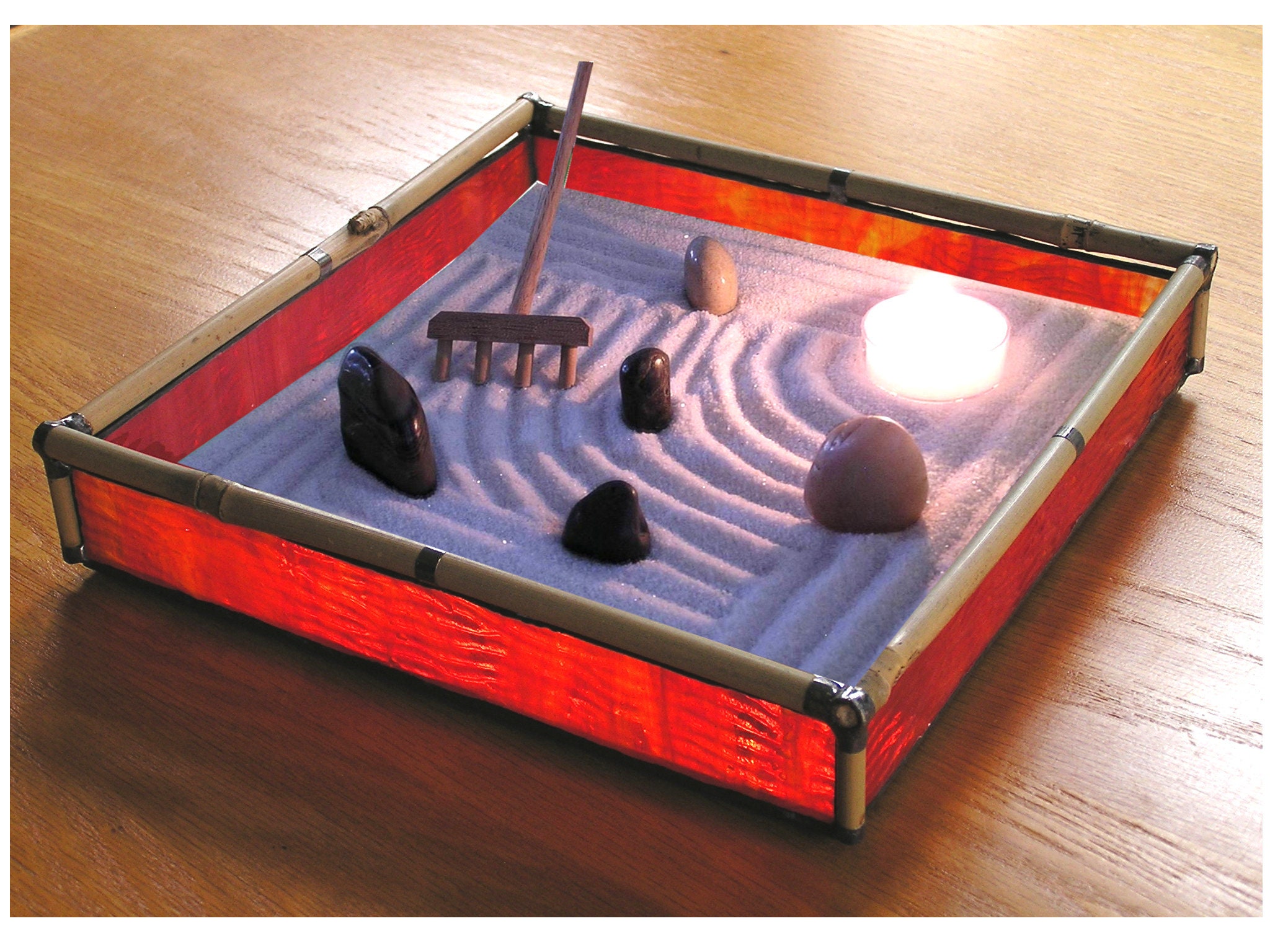 Zen Sand Garden in Red Glass and Bamboo - RD6 - Etsy