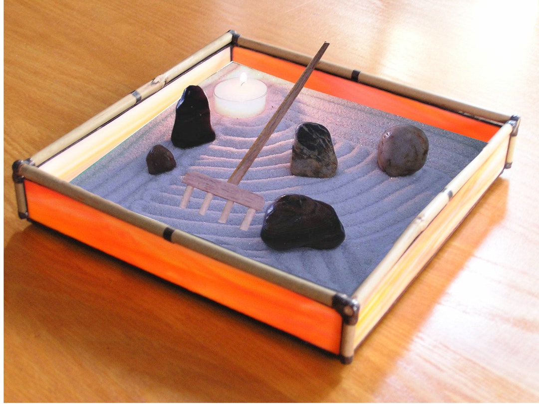 Zen Sand Garden in Orange Glass and Bamboo - OR7 - Etsy