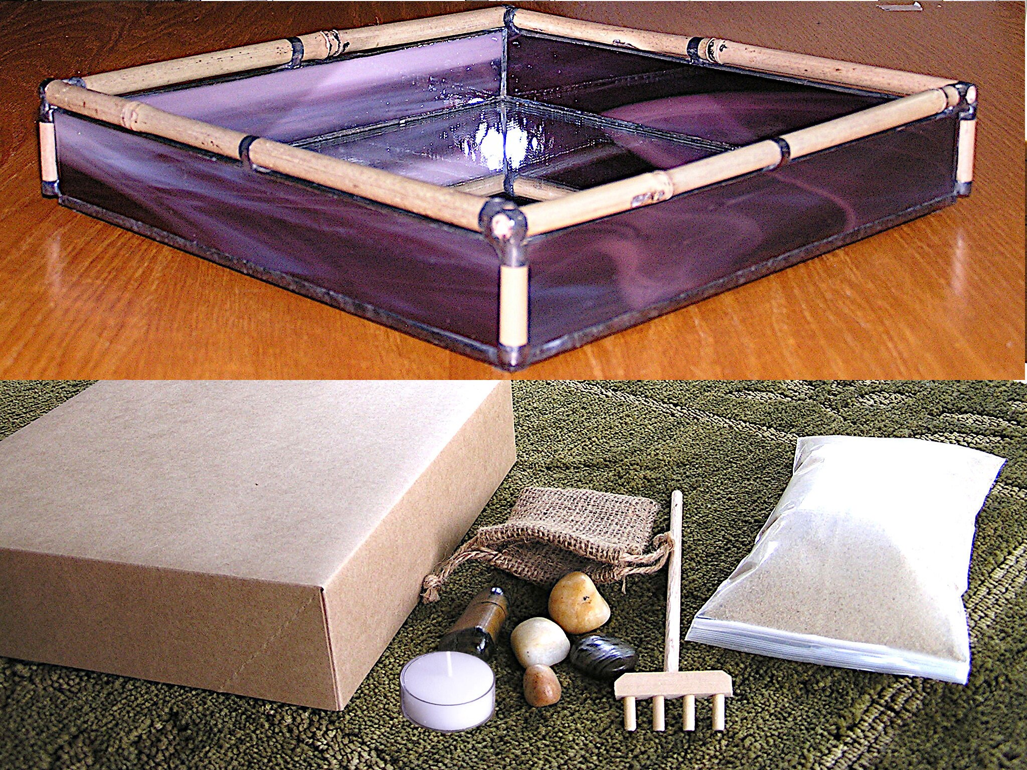 Zen Sand Garden in Purple Glass and Bamboo PR16 - Etsy