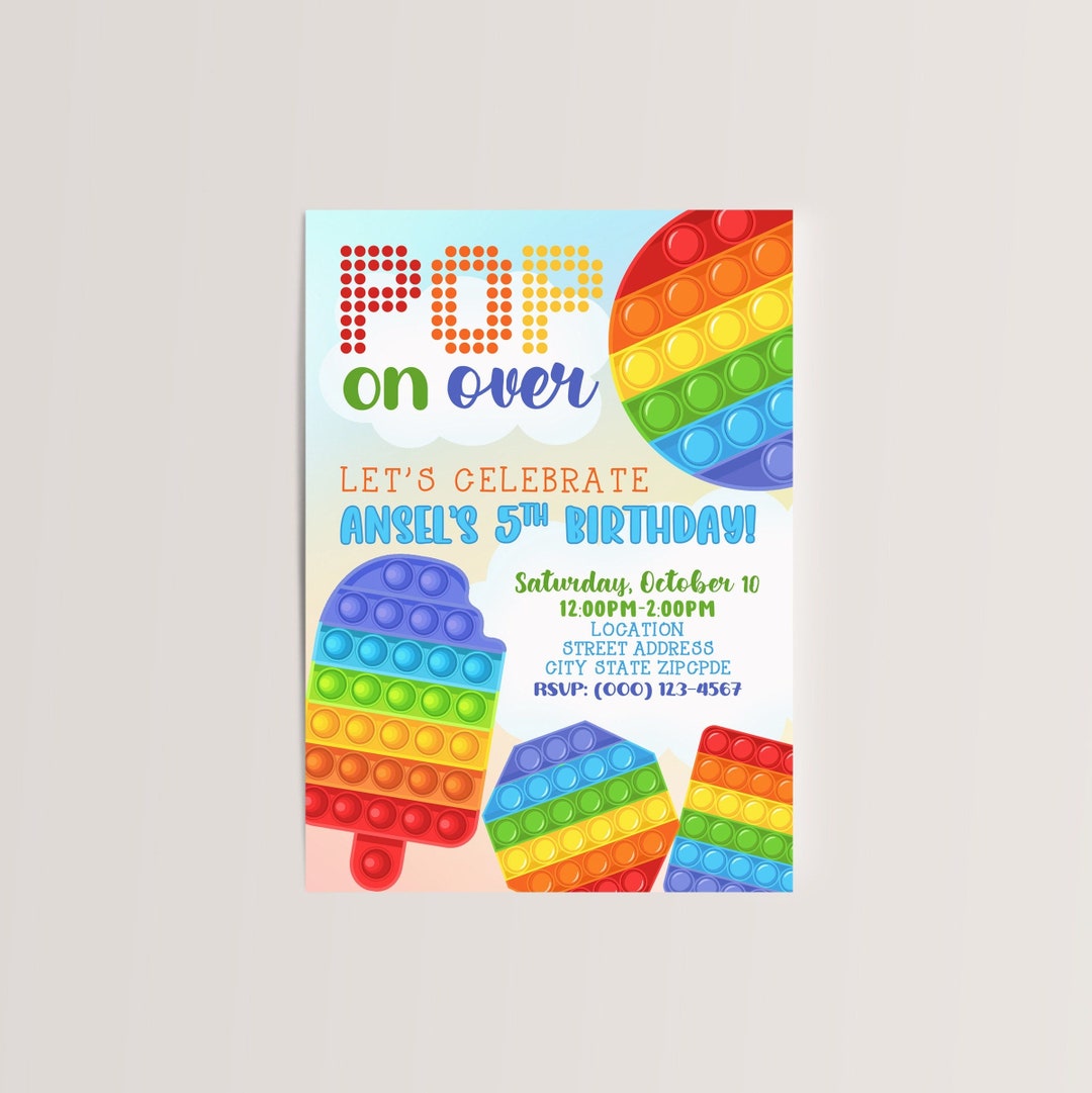 Colorful Popping Fidget Theme Digital Birthday Party Invitation You Can ...
