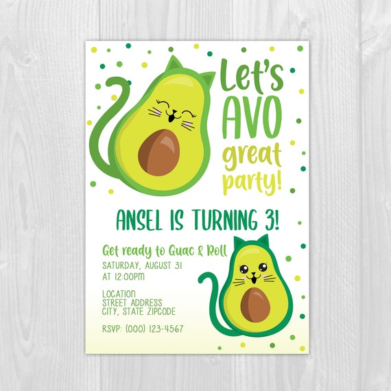 Avogato Avocado Cats Birthday Party Digital Printable | Etsy