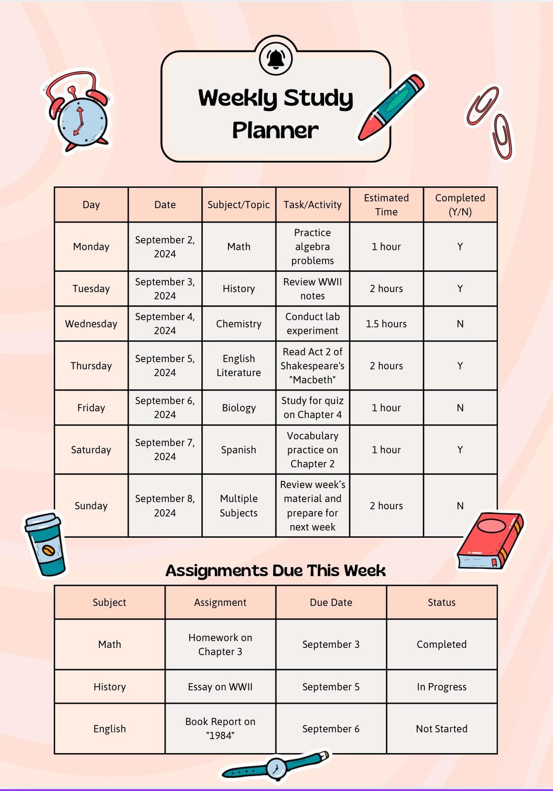Student Planner, Planner, Study, Student, Academic, Weekly, Simple ...