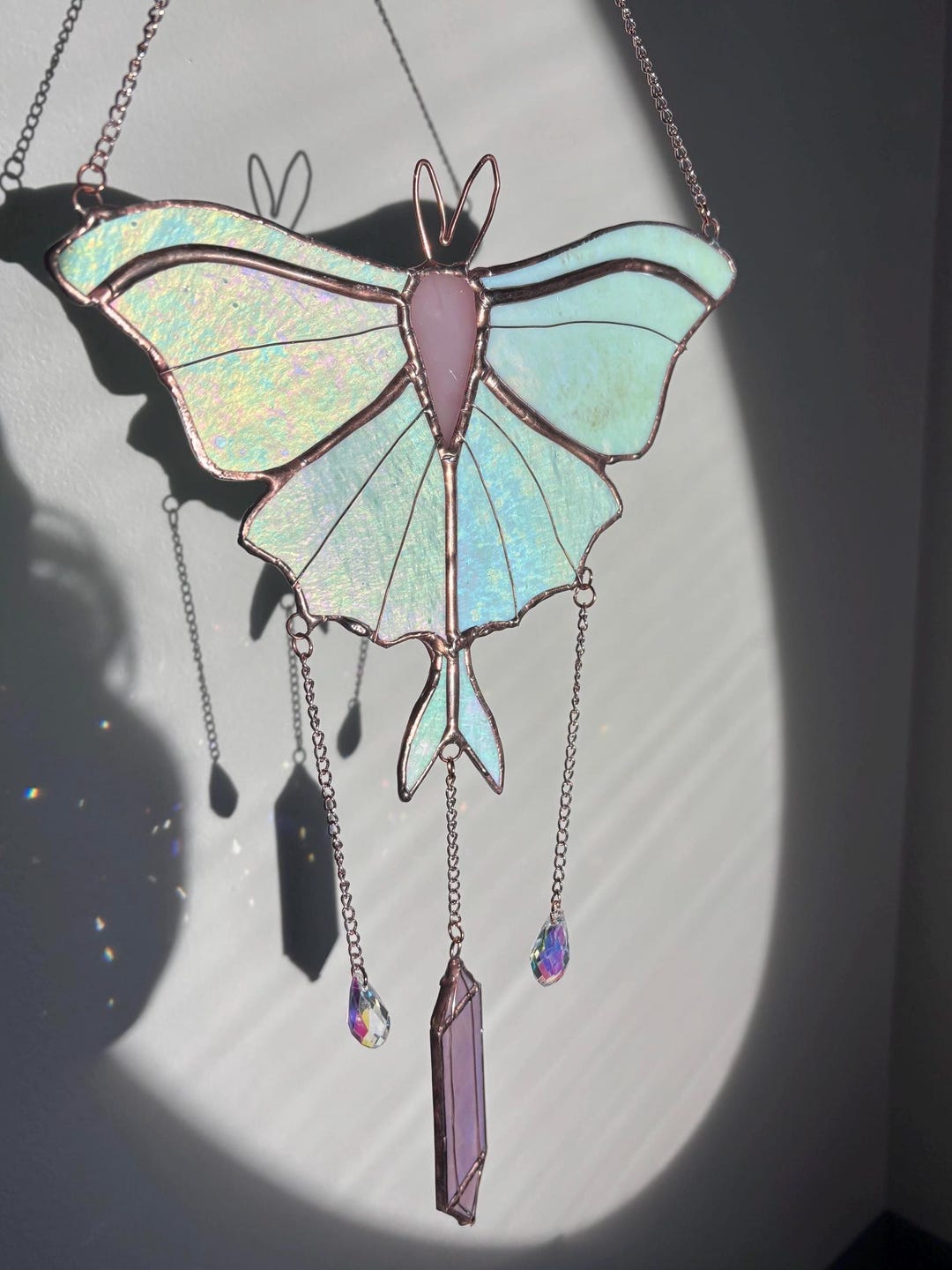 Luna Moth Stained Glass Suncatcher| Handmade Glass Moth| Cottagecore ...