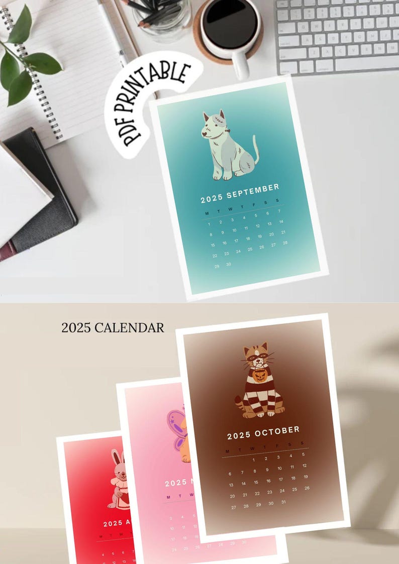 Colorful Calendar Posters With Cute Animal Cartoons - Etsy