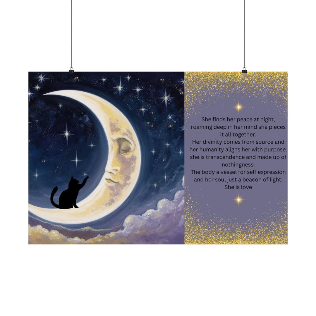 Mystical Moonlit Cat Poster, Ethereal Artwork, Home Decor, Cat Lover ...