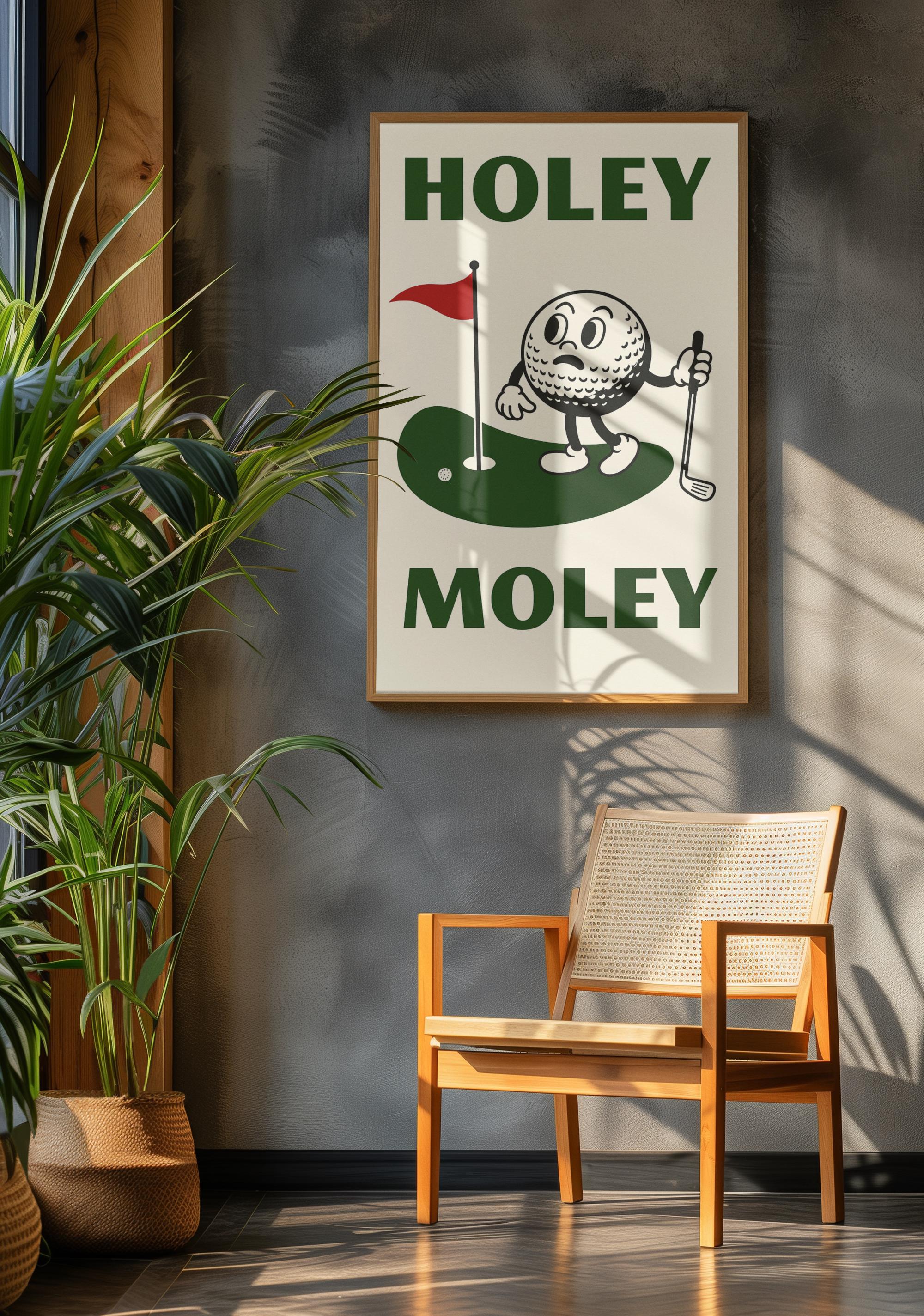 Holey Moley Funny Golf Art Print – Retro Cartoon Golf Ball Poster ...