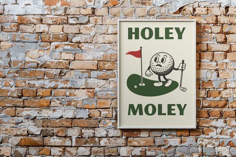 Holey Moley Funny Golf Art Print – Retro Cartoon Golf Ball Poster ...