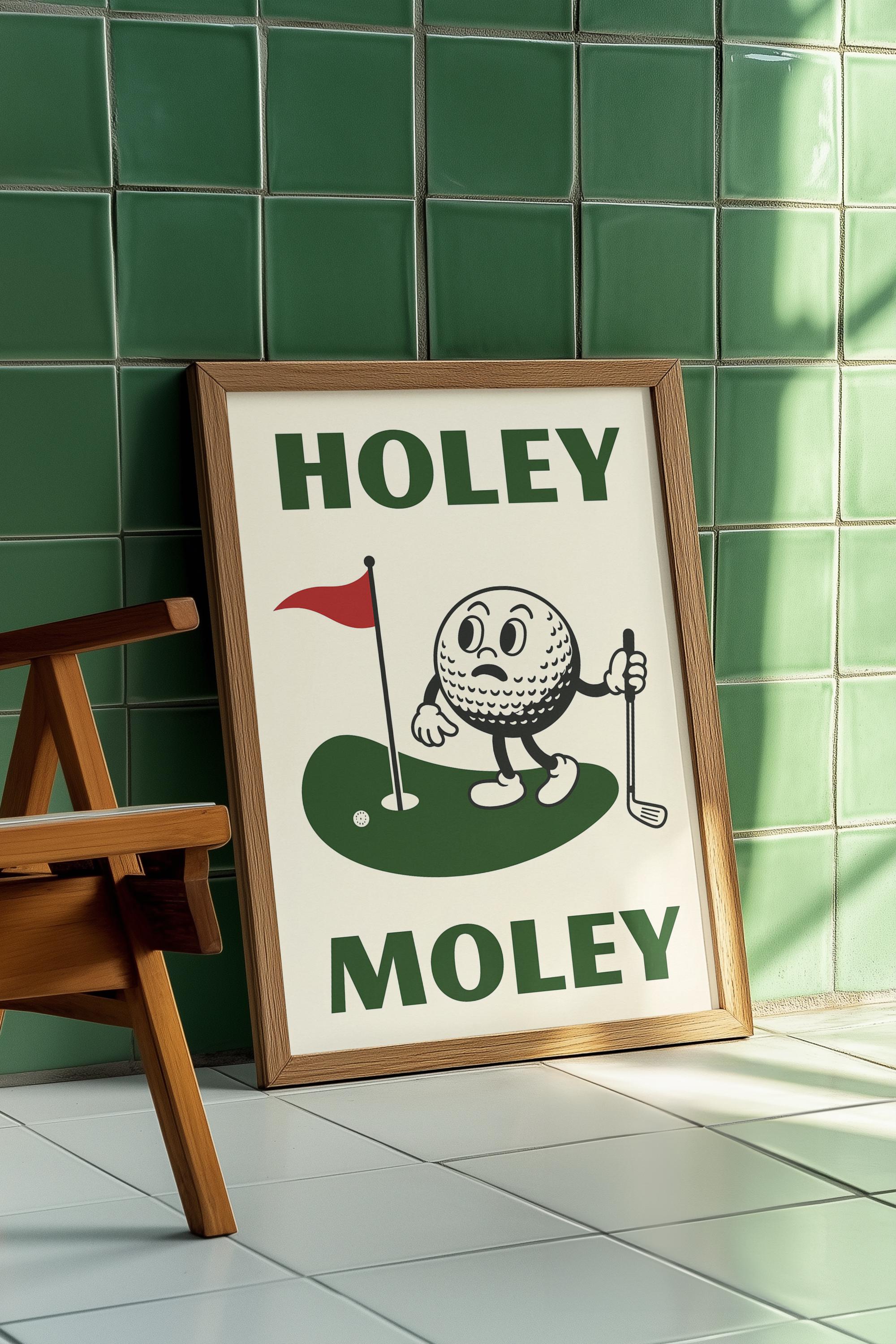 Holey Moley Funny Golf Art Print – Retro Cartoon Golf Ball Poster ...