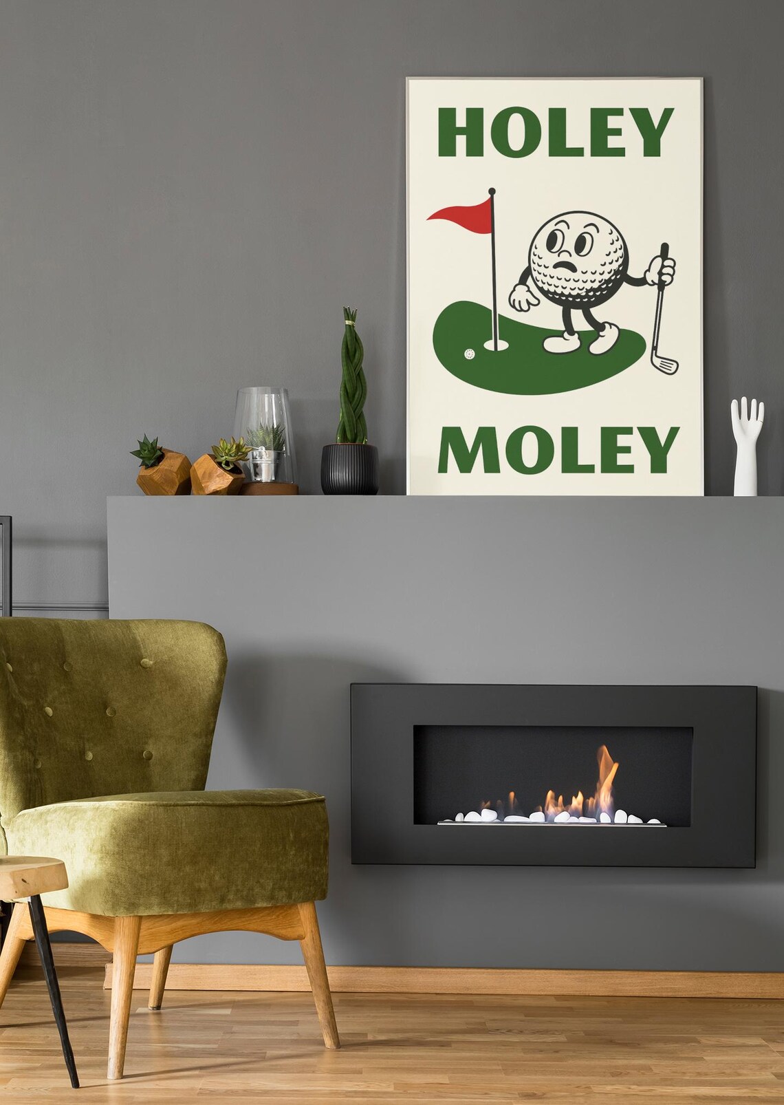 Holey Moley Funny Golf Art Print – Retro Cartoon Golf Ball Poster ...