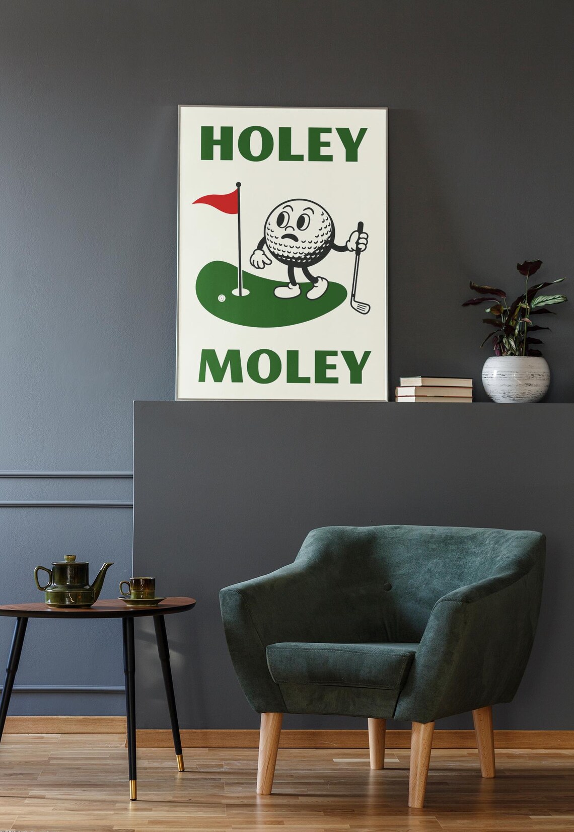 Holey Moley Funny Golf Art Print – Retro Cartoon Golf Ball Poster ...