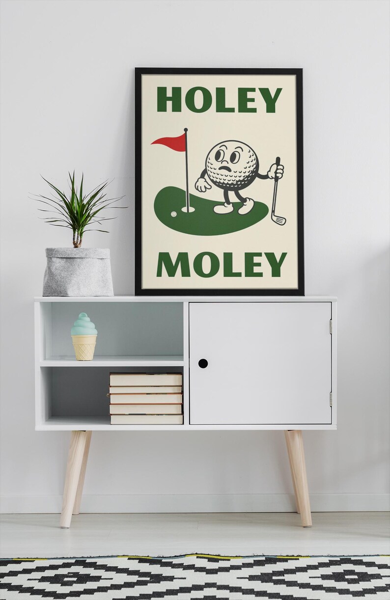 Holey Moley Funny Golf Art Print – Retro Cartoon Golf Ball Poster ...