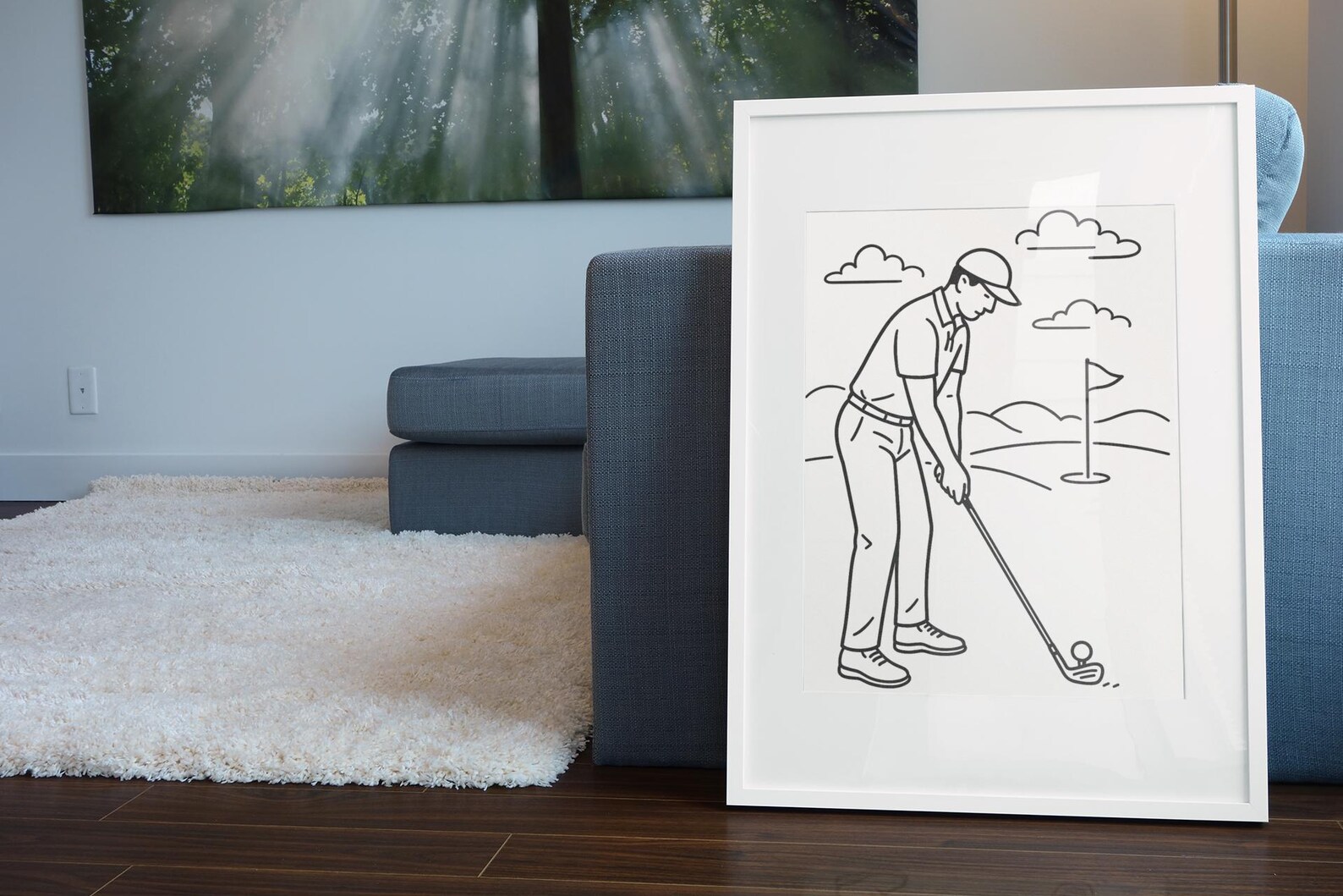 Minimalist Golf Wall Art - Black and White Line Drawing - Golf Digital ...