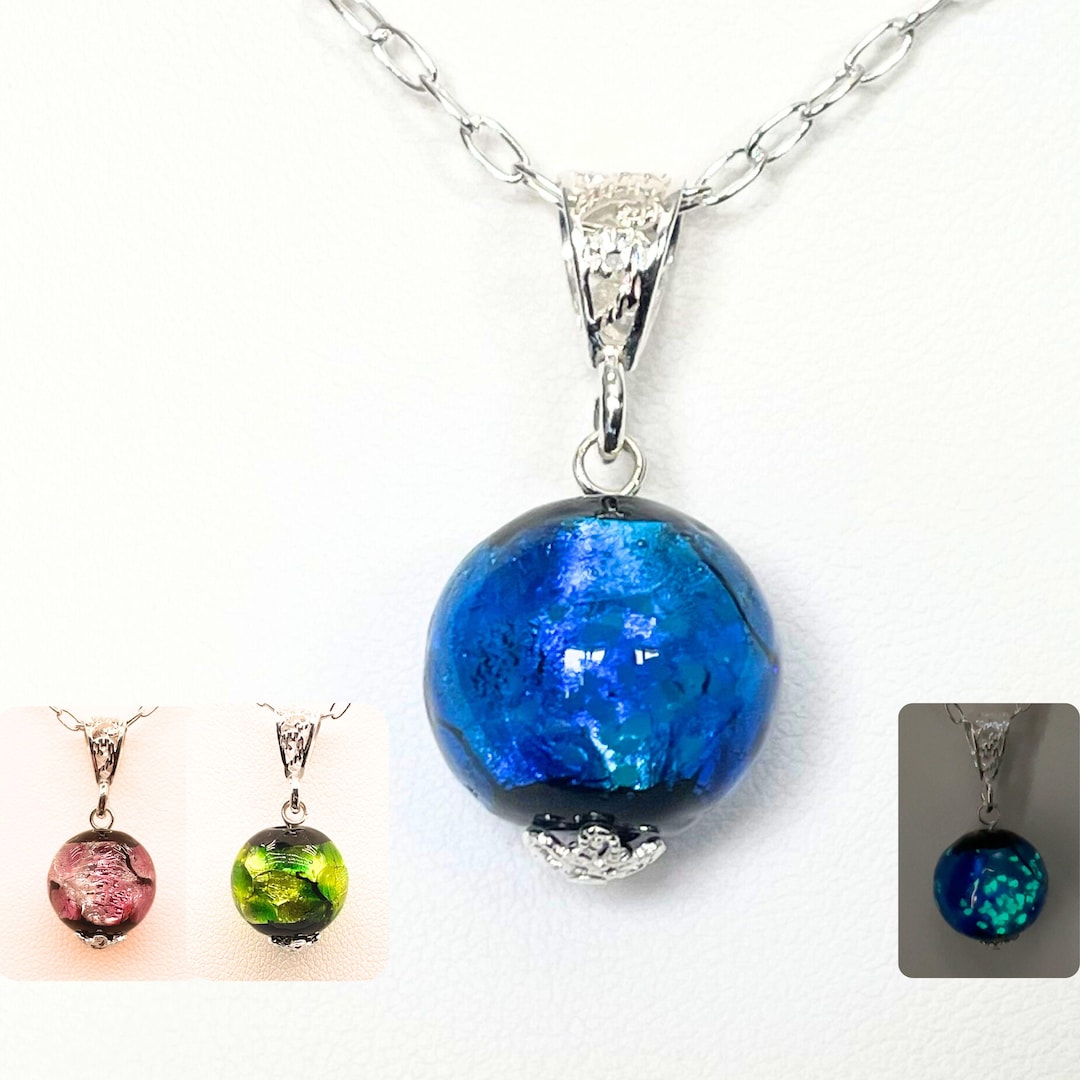 Starring Silver Firefly Hotaru Glass Glow-in-the-dark Beads Necklace ...