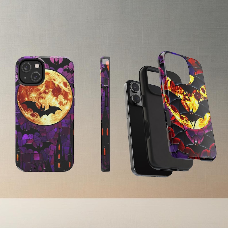 Stained Glass Moon Bat Phone Case: Gothic Halloween iPhone Samsung - Etsy
