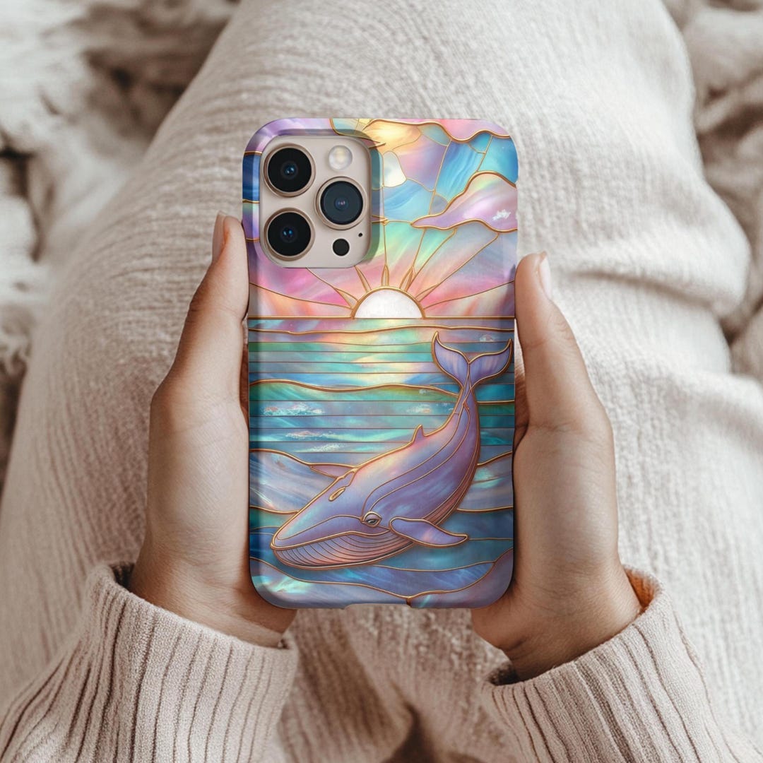 Sunset Ocean Sea Whale Stained Glass Effect Phone Case,tough Protection ...