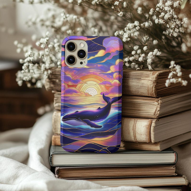 Sunset Ocean Sea Whale Stained Glass Effect Phone Case,tough Protection ...