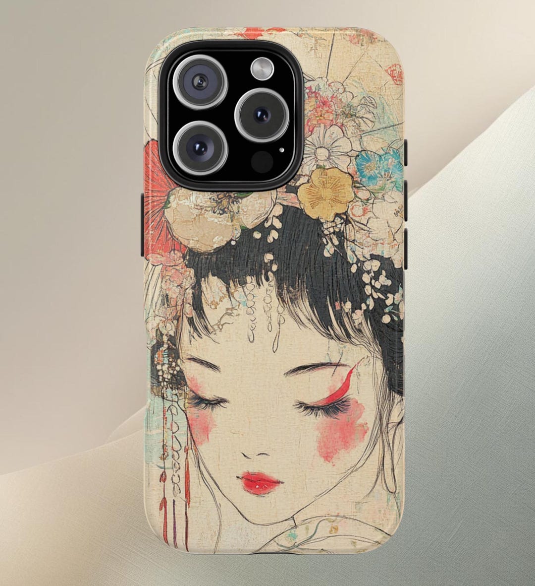 Japanese Geisha Phone Case, Floral Collage Art Cover - Etsy