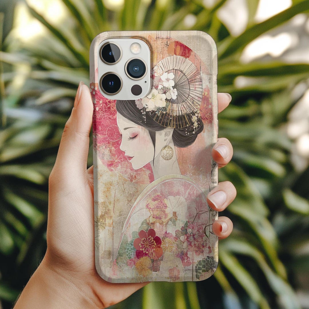 Japanese Floral Geisha Collage Phone Case, Art Cover - Etsy