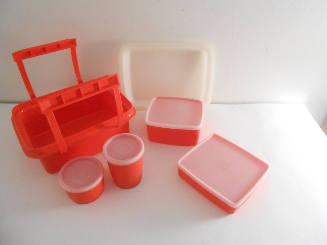 Vintage Tupperware 10 Piece Set With Carry Container & Handle Orange ...