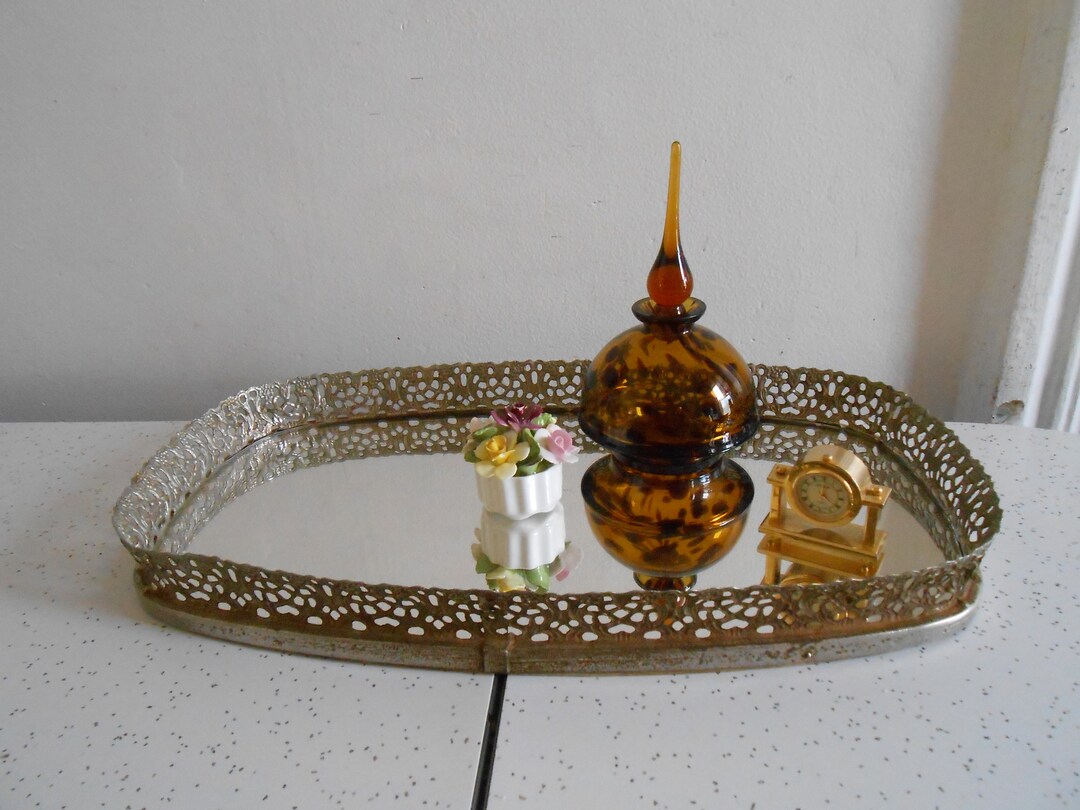 Vintage Vanity Tray Dresser Mirror Silvertone Vanity Mirror Hollywood ...