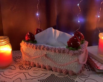 Crochet Strawberry Cake Tissue Box Cover Pattern, Crochet Tissue Box ...