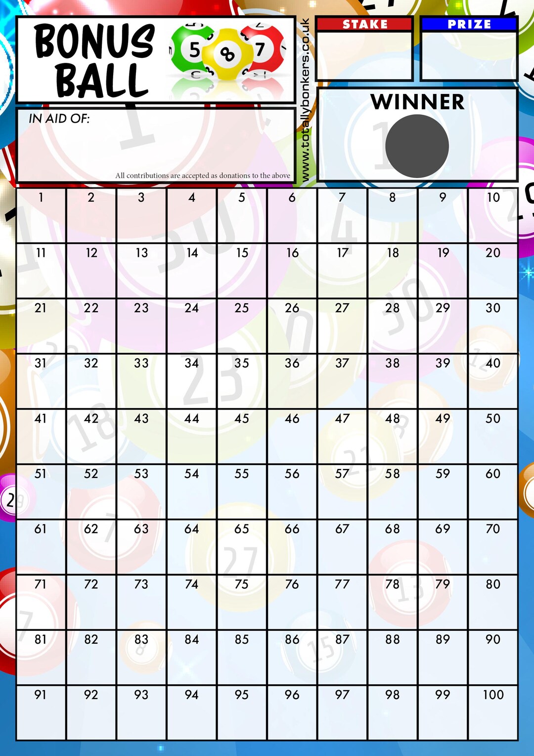 Totally Bonkers - Bonus Ball (100) Fundraising Scratch Cards - 100 ...